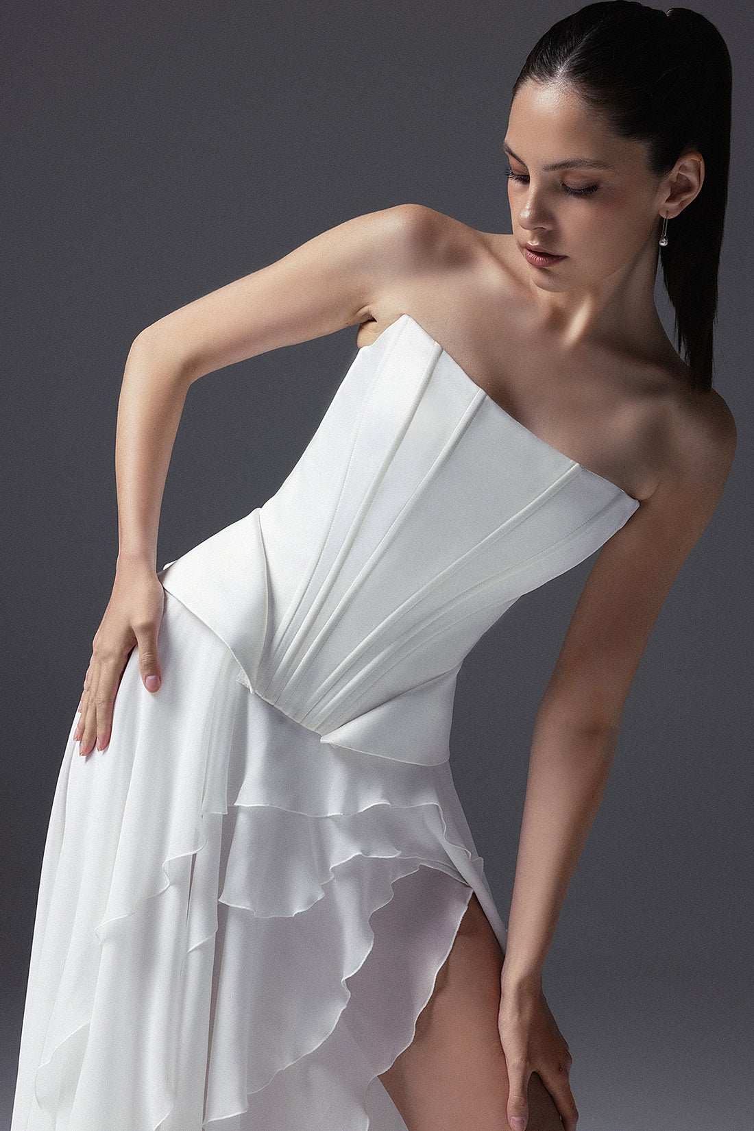 Chiffon Asymmetric Maxi Skirt With Ruffles Greta
