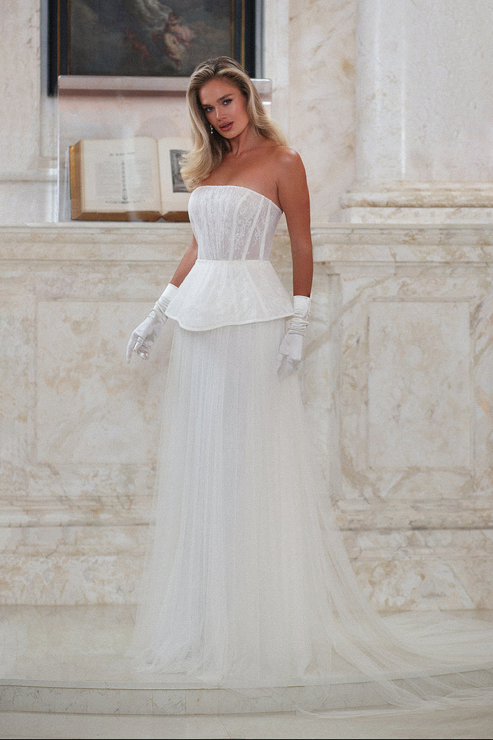 Basque Waist Lace Corset and Skirt With Cathedral Train Alla
