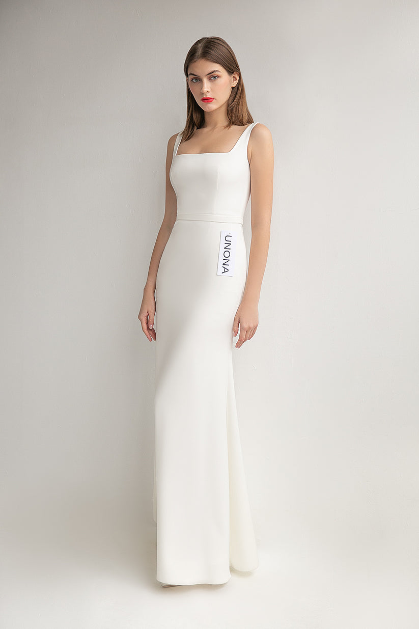 Modern Crepe wedding Dress With Square Neck Bethany